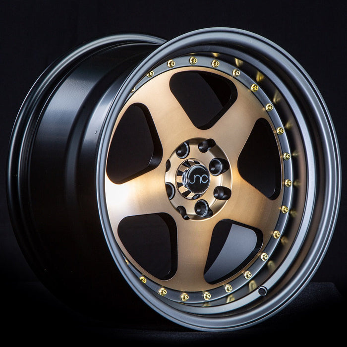 JNC JNC010 Gunmetal Lip W Gold Rivets - 17x9 | 5x114.3 | +25 | 73.1mm ...